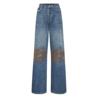 Philipp Plein Femme, Jeans, Bleu, Taille: W30 Denim Pantalons Skater Fit Logo
