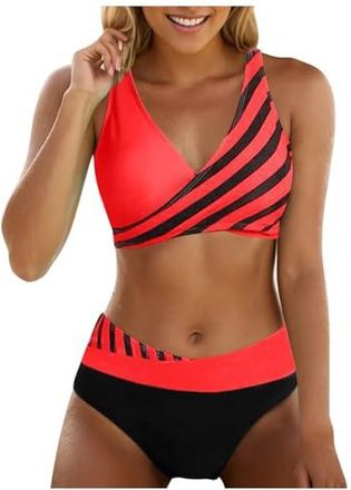 Generic Bikini pour femme - Maillot de bain triangle - Col en V - Haut de bikini et taille haute - Maillot de bain deux pi&egrave;ces - Maillot de bain &eacute;l&eacute;gant - Mai