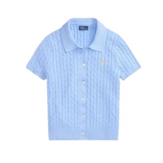 Ralph Lauren Femme, Pulls, Bleu, Taille: 42 FR Short-Sleeve Cable Knit Cardigan