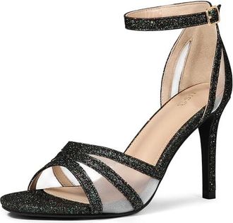 Allegra K Sandales à Talons Aiguilles Bride Cheville Paillettes pour Femmes Noir 38