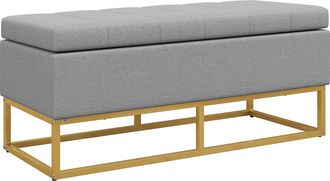 HOMCOM Sitzbank mit Aufbewahrungsbox, 2-in-1, gepolsterte Sitzfl&auml;che und F&uuml;&szlig;e aus Stahl - 110 x 44 x 48 cm, Grau und Gold