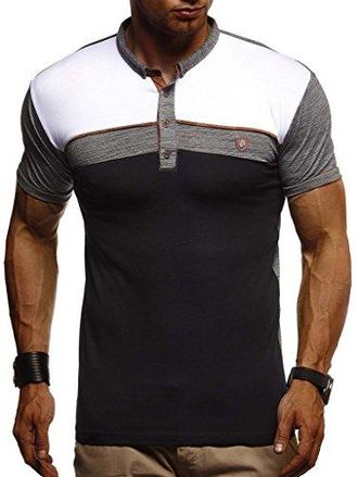 LEIF NELSON LN1420 - T-shirt à col polo pour homme - Basique pour lété - Coupe ajustée - Manches courtes - En coton - Noir/blanc, anthracite, S