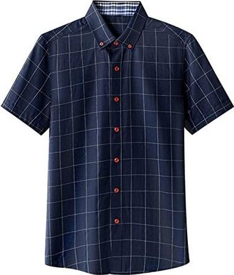Generic Chemise &agrave; carreaux pour homme, chemise &agrave; manches courtes et col boutonn&eacute;, t-shirt &agrave; manches courtes pour le bureau, t-shirt intelligent formel pour ho