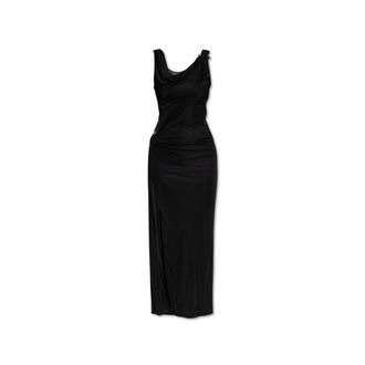 Versace Langes Kleid mit dekorativer Sicherheitsnadel - - Dresses - Damen - Schwarzk - XS