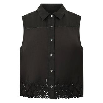 120% Lino Femme, Blouses et Chemises, Noir, Taille: 48 FR Chemise sans manches en lin