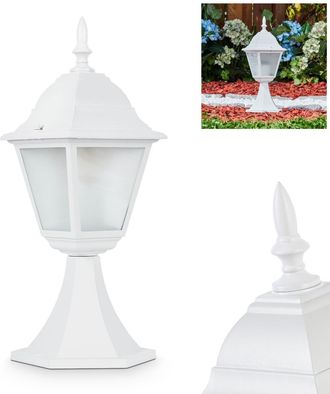 HOFSTEIN Au&szlig;enwegeleuchte Naofe, Sockelleuchte aus Metall/Glas in Wei&szlig;/Milchglas, Wegeleuchte in antikem Look, 40 cm, Gartenlampe, Gartenbeleuchtung IP44, 1 x 