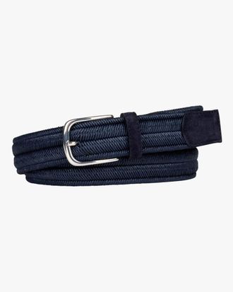 Profuomo Fischgr&auml;t-Flechtg&uuml;rtel mit Baumwolle und Velourslederakzenten in