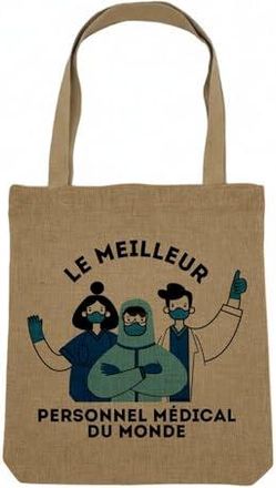 Fabulous Sac Shopping Tote Bag Aspect Lin - Le Meilleur Personnel M&eacute;dical du Monde Docteur Urgence Medecin Hopital - Sac de Courses Toile Epaisse 360g Beige Na