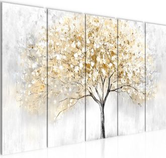 Runa Art Wandbilder XXL Baum Wohnzimmer Schlafzimmer 200 x 80 cm Grau Gold 5 Teilig - Made in Germany - 053255a