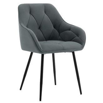 Woltu Chaise de Salle &agrave; Manger, Chaise de Cuisine Rembourr&eacute;e avec Dossier, Accoudoirs, Pieds en M&eacute;tal, pour Salon, Bureau, Coiffeuse, en Velours, Gris fonc&eacute;