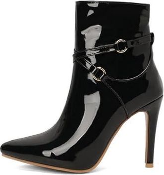 Generic Bottines &agrave; talons aiguilles &agrave; bout pointu pour femme - Mode dhiver - Fermeture &eacute;clair lat&eacute;rale - Talon haut - Pour soir&eacute;e, rendez-vous, Noir, 38.5 EU