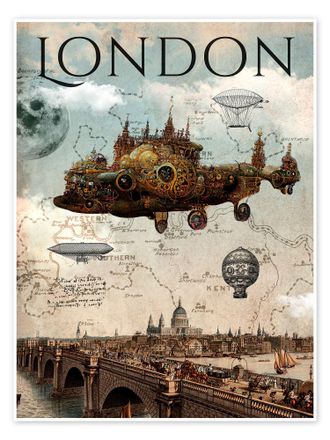 Posterlounge Vintage Steampunk London Poster von nobelart 13 x 18 cm Wandbilder Wanddeko