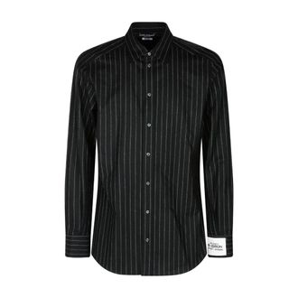 Dolce & Gabbana Schwarz gestreiftes Hemd mit klassischem Kragen - - Shirts - Herren - Schwarzk - M