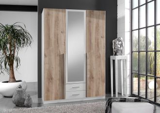 Wimex home24 Drehtürenschrank Nuevo 135 x 197 x 58cm Braun/Weiß/Alpinweiß/Eiche Sägerau Dekor