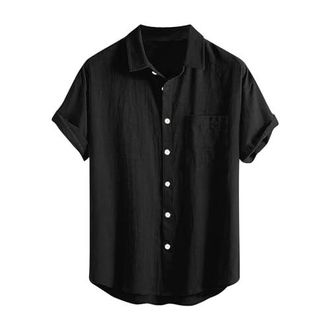 Generic Chemise en coton et lin pour homme - Chemisier dentra&icirc;nement pour homme - Chemise de vacances et de plage - Coupe droite, Noir, XXL