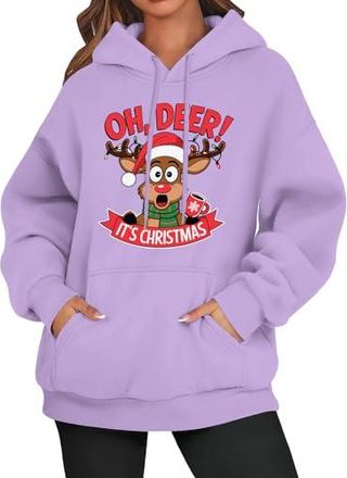 Generic Sweat &agrave; capuche imprim&eacute; graphique pour femme, motif &eacute;lan surdimensionn&eacute;, chandail &agrave; capuche, v&ecirc;tements dautomne et dhiver, pour voyage, lavande, 3XL