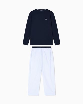 Emporio Armani Herren Yarn Dyed Woven Long Pajamas Pyjamaunterteil, blau, L