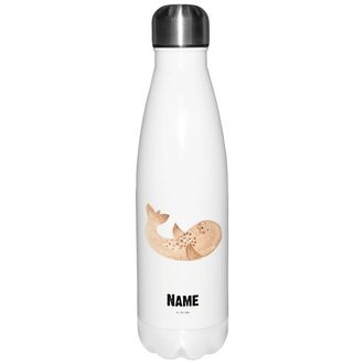 Mr. & Mrs. Panda Personalisierte Thermosflasche Robbe Liegen - Geschenke, Lachen, Thermoflasche Edelstahl Mit Gravur, Strand, Gute Laune, Namen, Outdoor, Spülmaschinen