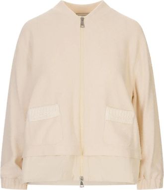 Moncler Femme, Pulls, Blanc, Taille: 36 FR Cardigan zipp&eacute; en bouclette