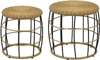 OUTSUNNY Lot de 2 Tables Basses gigognes de Jardin Table dappoint Ronde encastrables r&eacute;sine tress&eacute;e Imitation rotin Kaki fonc&eacute;