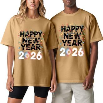 Generic Chemises du Nouvel An pour couples - Happy New Year 2026, T-shirt &agrave; manches courtes et col rond pour femmes | pour voyage, kaki, XXL