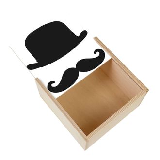 Fabulous Box aus Holz - Gentleman Design schwarz und wei&szlig; Hut Melone und Schnurrbart (11 x 11 x 3,5 cm)