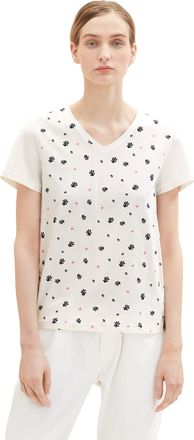 Tom Tailor Damen 1037404 T-Shirt, 32820 - Offhwhite Small Leaf Design, XXS