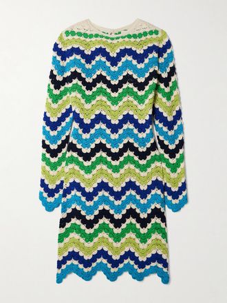 Escvdo Victoria Minikleid Aus Geh&auml;kelter Baumwolle Mit Wellenkanten - Blau