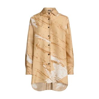Kiton Femme, Blouses et Chemises, Beige, Taille: 44 FR Chemise en satin de soie &agrave; motif abstrait