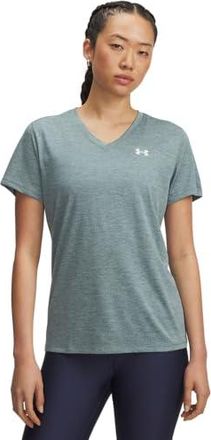 Under Armour T-Shirt Tech Twist à Manches Courtes et col en V pour Femme, (587) Jaspe Bleu/Blanc, Taille L