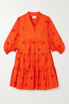 Erdem Mini-hemdblusenkleid Aus Baumwollpopeline Mit Stickereien Und Teilungsn&auml;hten - Rot