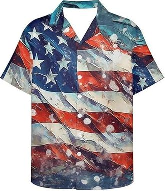 Keephen kewing Patriotique Drapeau USA Chemises Hommes/Femmes Aigle/Loup Impression 3D Chemise Hawaiienne Chemise &agrave; Boutons Cool Plage Vacances Col &agrave; Revers H