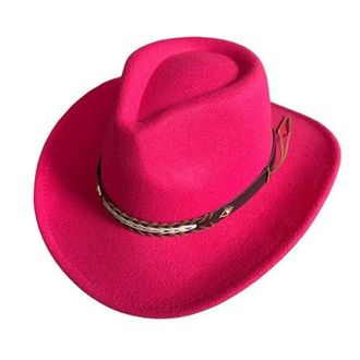 Generic Chapeau de cowboy occidental avec style ethnique en laine &agrave; bord moyen pour ext&eacute;rieur et d&eacute;contract&eacute;, rose vif, Taille unique