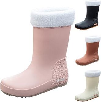 Generic Wellies Bottes de pluie mi-mollet pour femme, bottes dhiver doubl&eacute;es en peluche, chaudes, confortables, &agrave; enfiler, imperm&eacute;ables, antid&eacute;rapantes, d&eacute;con