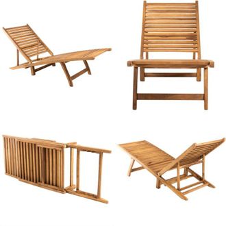 vidaXL Chaise longue Bois de teck solide - Chaises Longues - Bain De Soleil - Mobilier De Jardin - Teck - Chaise Longue Pliable - Home & Living