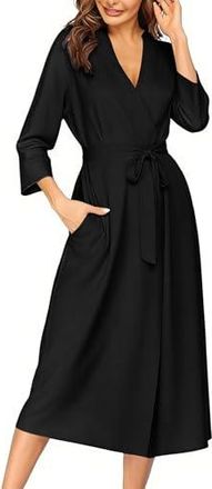 Ekouaer Peignoir pour Femme Long Bride Doux Tricoter Maternit&eacute; V&ecirc;tements de Nuit Noir XL