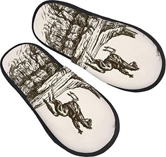 Generic Chaussons Femme Homme Cowboy Am&eacute;ricain Du D&eacute;sert De LOuest Maison Pantoufles Confortable Pantoufles En Peluche Antid&eacute;rapant Chaud Chaussons Pour Voyag