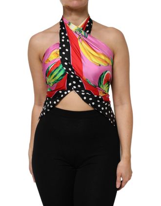 Dolce & Gabbana Womens Multicolor Halter Party Evening Cropped Top Silk