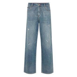Philipp Plein Homme, Jeans, Bleu, Taille: W32 Denim Pantalons Beach Boy Fit Strass