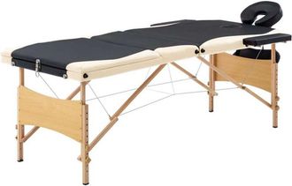 vidaXL vidaXL Massageliege Klappbar 3-Zonen mit Holzgestell Schwarz und Beige