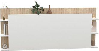 IDMarket Kopfteil auf Fu&szlig; CIRI f&uuml;r Bett 140 und 160 cm mit Stauraum in Wei&szlig; und Holz