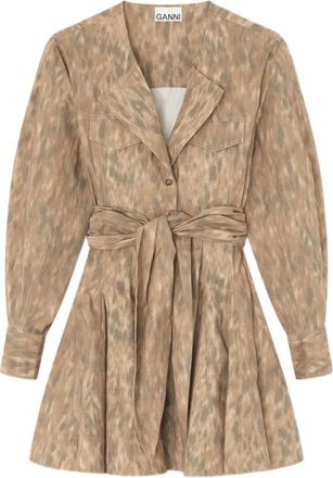 Ganni Femme, Robes, Brun, Taille: 36 FR Robe Chemise en Coton Stretch