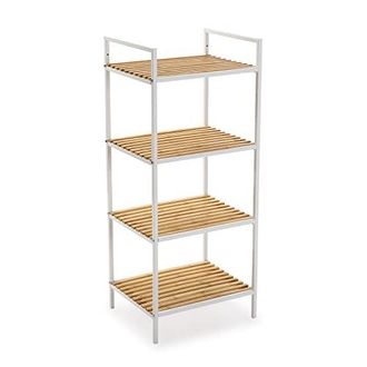 VERSA &Eacute;tag&egrave;re Blanche de Style Rustique, Dimensions (H x L x L) 95,0 x 32,5 x 39,0 cm, Bambou, m&eacute;tal, Couleur Blanche