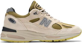 New Balance Unisexe Made in UK 991v2 Neo Synthesis en Gris/Vert/Jaune, Su&egrave;de/Mesh, Taille 38.5 Large