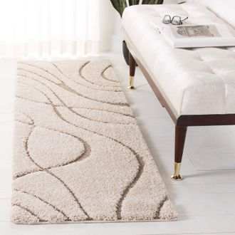 Safavieh Zottelig Teppich f&uuml;r Wohnzimmer, Esszimmer, Schlafzimmer - Florida Shag Collection, Hoher Flor, Creme und Beige, 69 X 213 cm