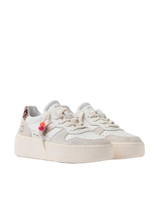 D.A.T.E. Womens Platform Sneakers Court White-Leopard Upper: Cow Leather Trainers White/leopard