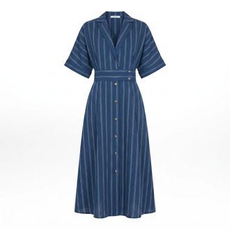 H2O Femme, Robes, Bleu, Taille: 38 FR Abito midi gessato