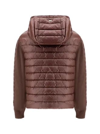 Herno Womens Down Jacket With Wool Sleeves Fondente Polyester Coat