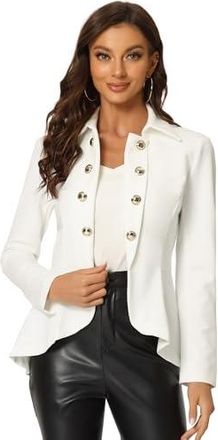 Allegra K Veste gothique décontractée pour femme à col rabattu et à double boutonnage ouvert sur le devant Blanc M