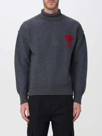 Ami Rollkragenpullover aus Wolle mit Jacquard-Logo und &uuml;berschnittenen Schultern